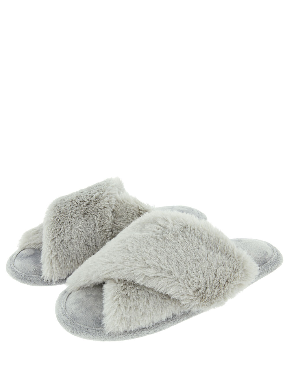 Fluffy Peep-Toe Slipper Sliders Grey | Slippers | Accessorize UK