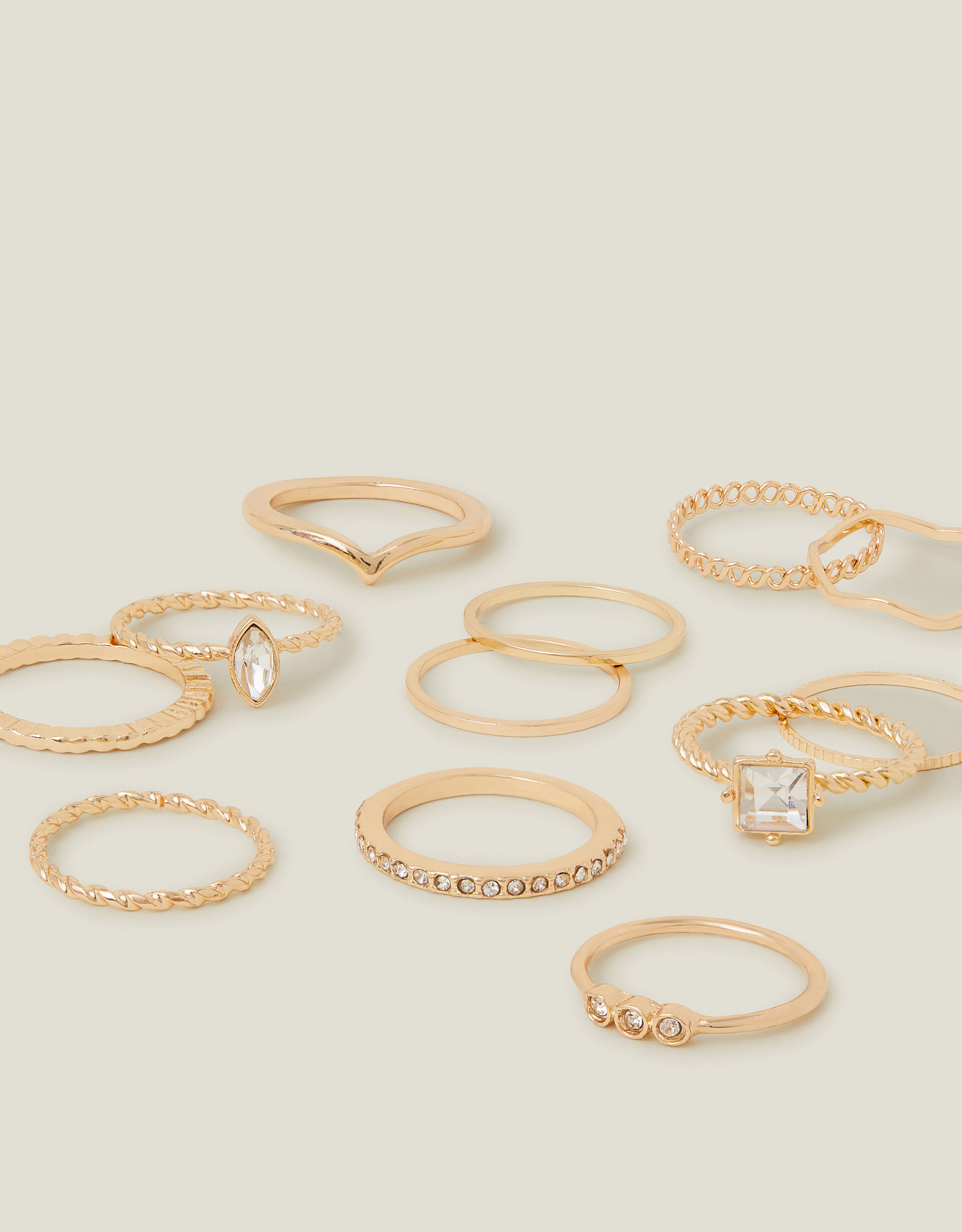 Crystal Rings 12 Pack Gold | Stacked rings | Accessorize Global