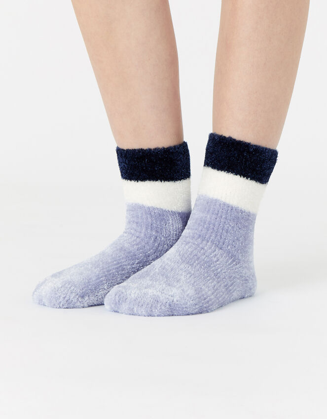 Fluffy Stripe Chenille Ankle Socks Blue | Socks & Tights | Accessorize UK