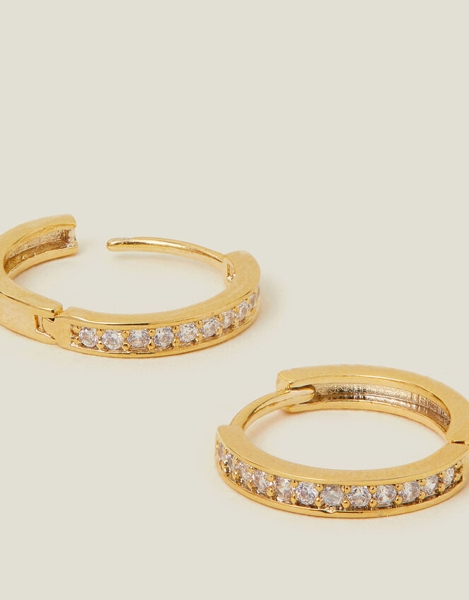 14ct Gold-Plated Pavé Huggie Hoop Earrings | Gold Plated | Accessorize UK
