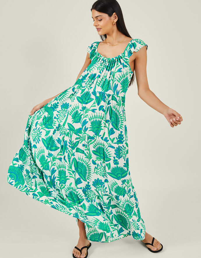 Fan Print Beaded Tiered Dress Blue | Dresses | Accessorize Global