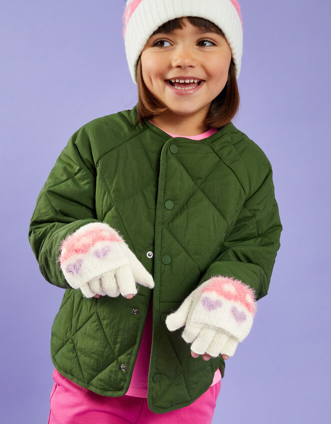Girls Fluffy Heart Fingerless Mitten Gloves Multi | Girls accessories ...