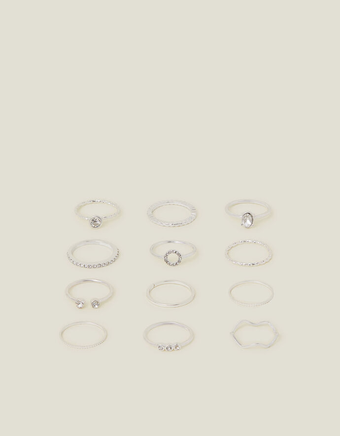 Crystal Rings 12 Pack Silver | Stacking Rings | Accessorize Global