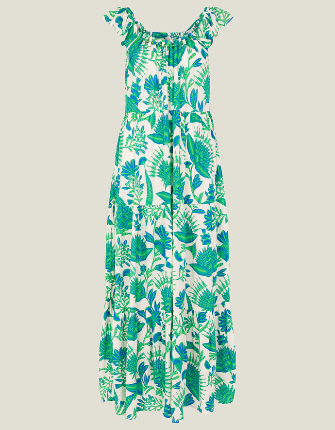 Fan Print Beaded Tiered Dress Blue | Dresses | Accessorize Global