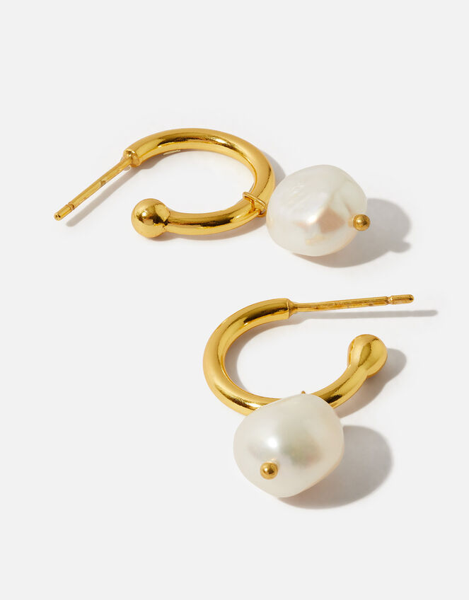 14ct Gold-Plated Chunky Pearl Drop Hoops | Z for Accessorize | Accessorize UK