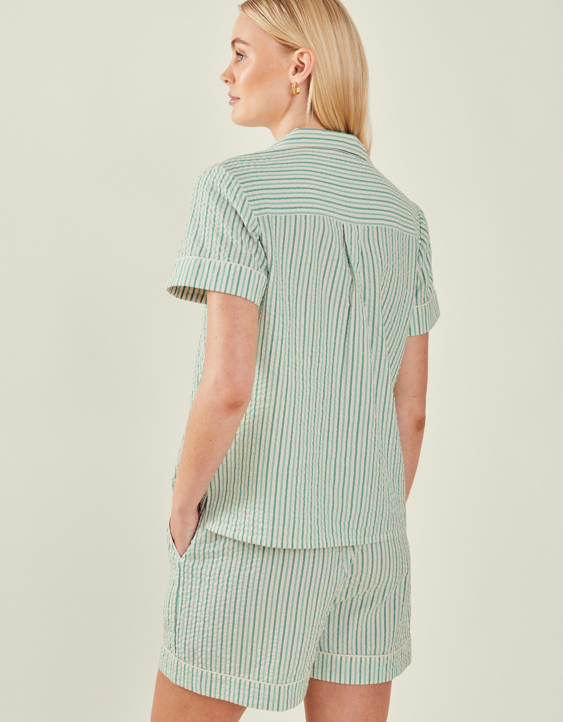 Seersucker Stripe Short Pyjamas Set Green | Shop All | Accessorize Global