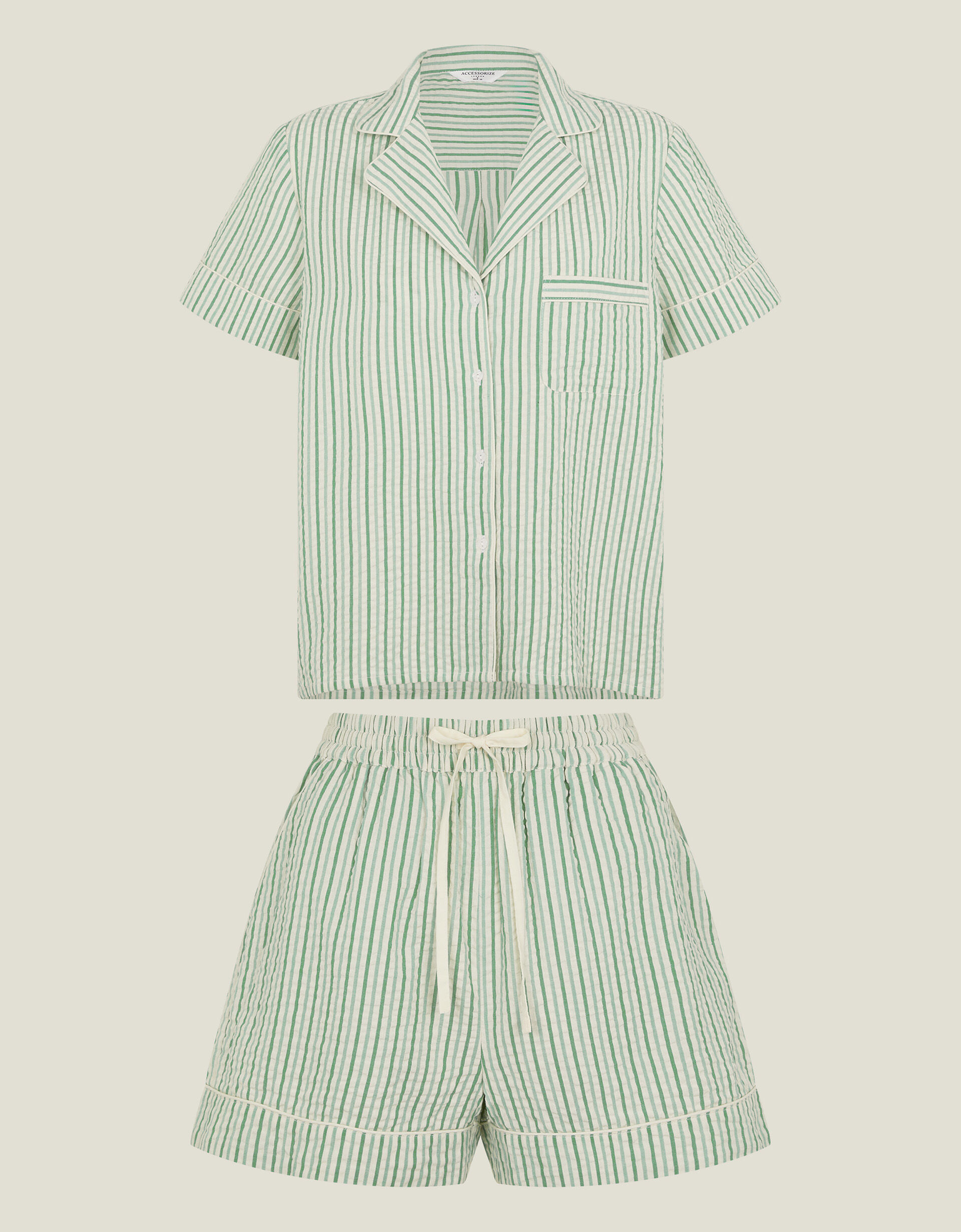 Seersucker Stripe Short Pyjamas Set Green | Shop All | Accessorize Global
