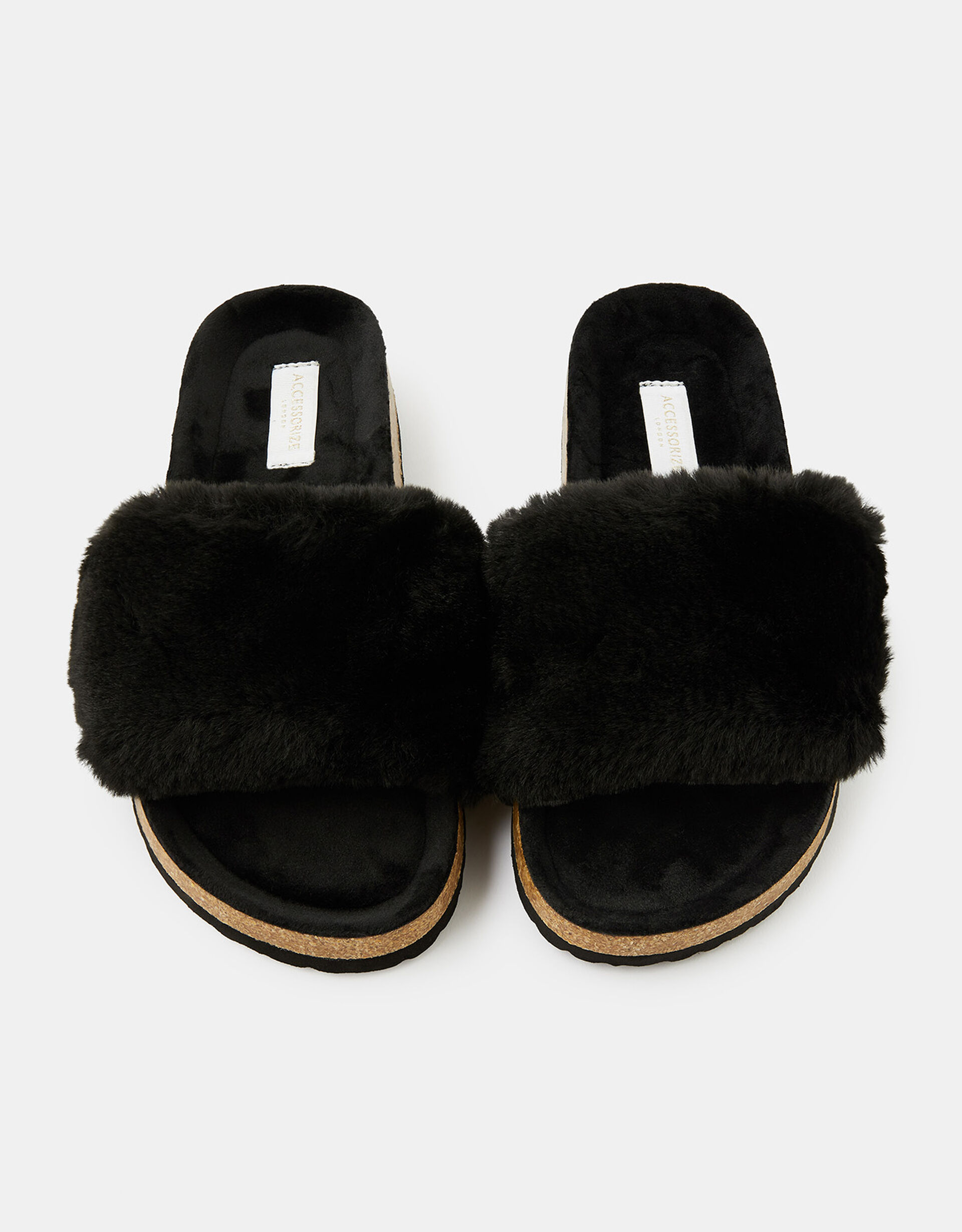 Fluffy Slider with Cork Base Black | Slippers | Accessorize UK