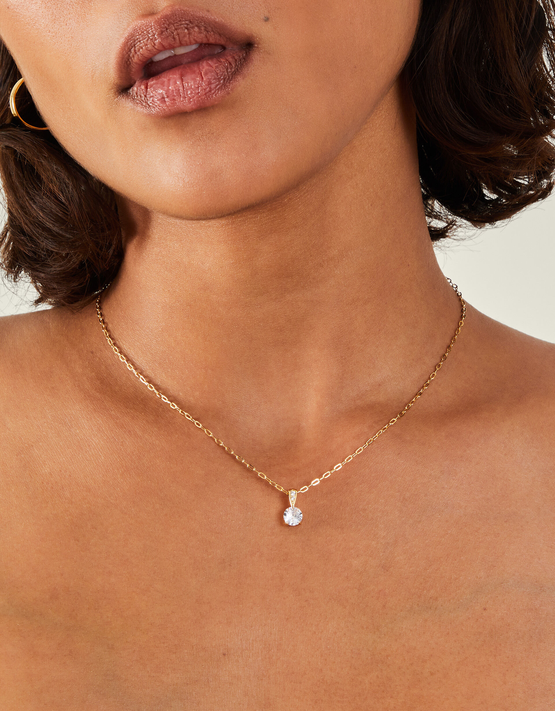 14ct Gold-Plated Solitaire Diamante Pendant Necklace | Necklaces ...