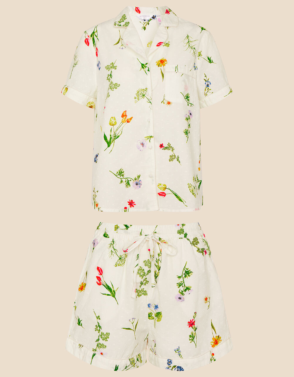 Floral Print Dobby Pyjama Set Ivory | Nightwear | Accessorize UK