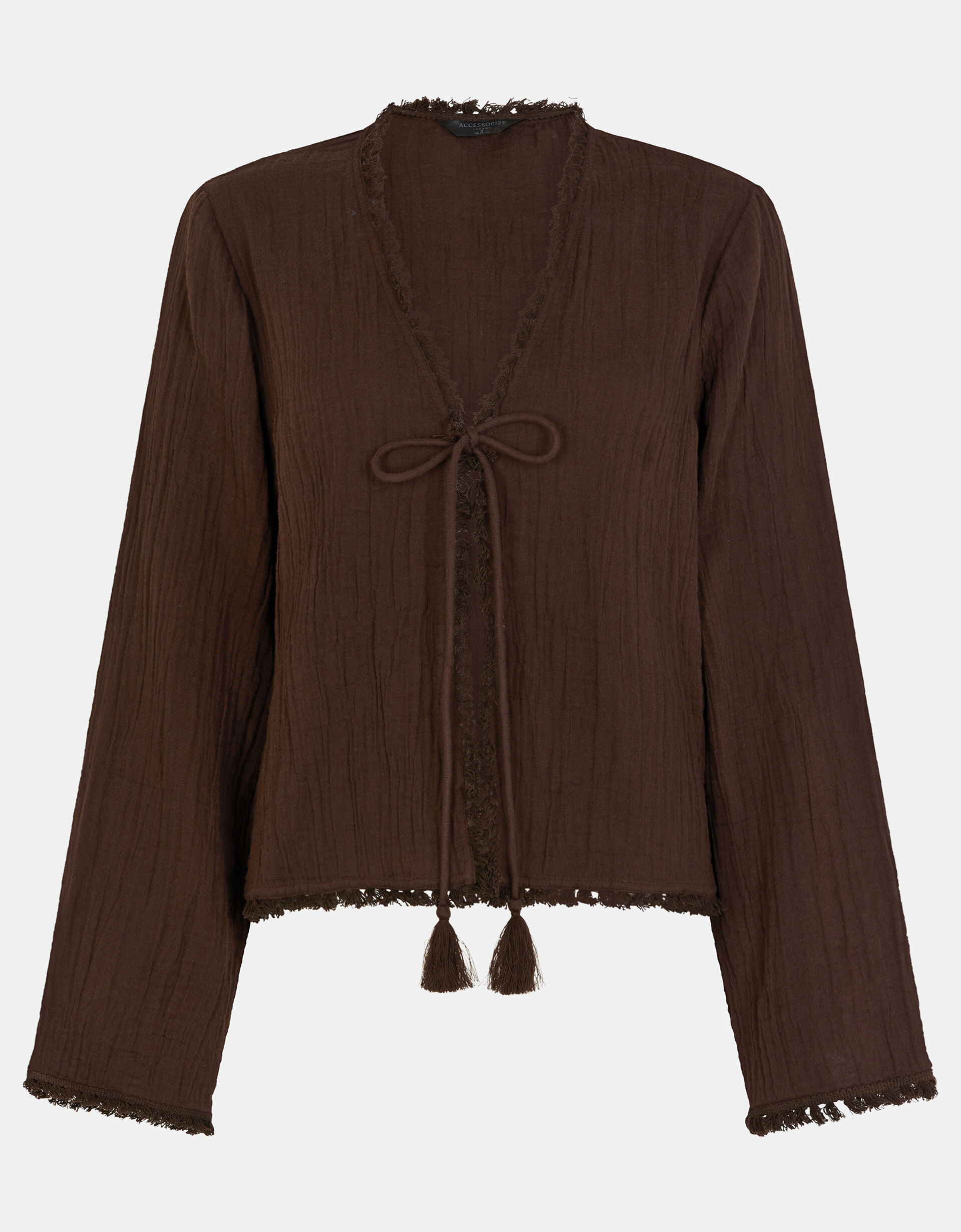 Crinkle Long Sleeve Tie Top Brown | Shop All | Accessorize UK
