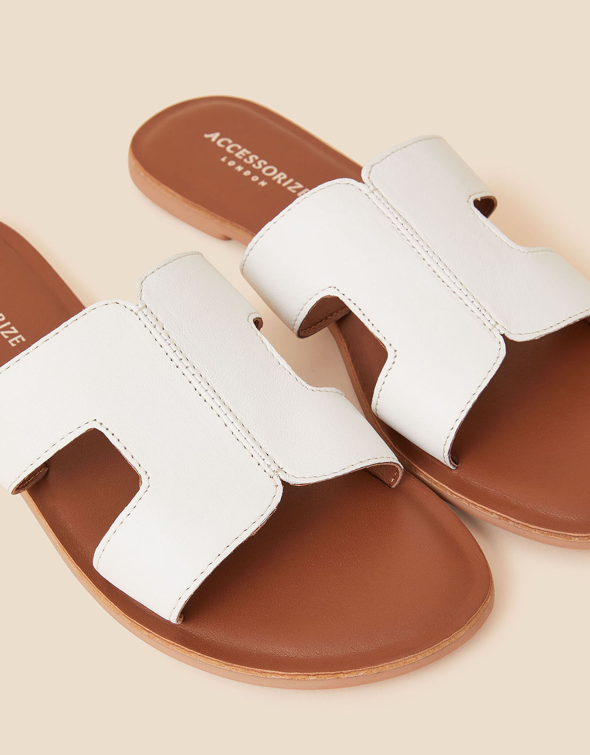 Leather Cut-Out Detail Sliders White | Sandals & Flip Flops ...