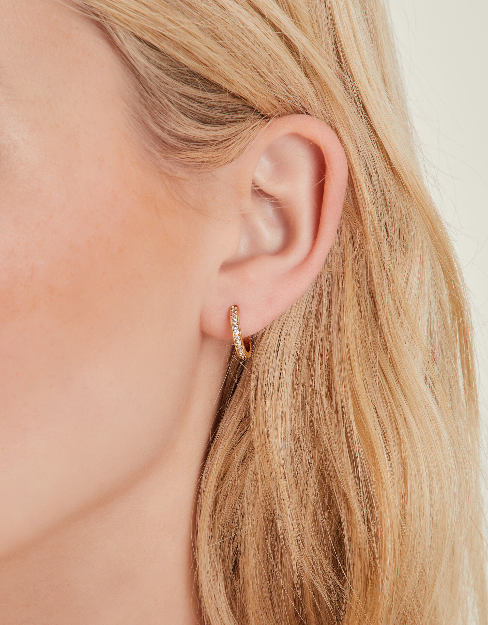 14ct Gold Plated Pave Huggie Hoop Earrings Gold Plated Accessorize Global