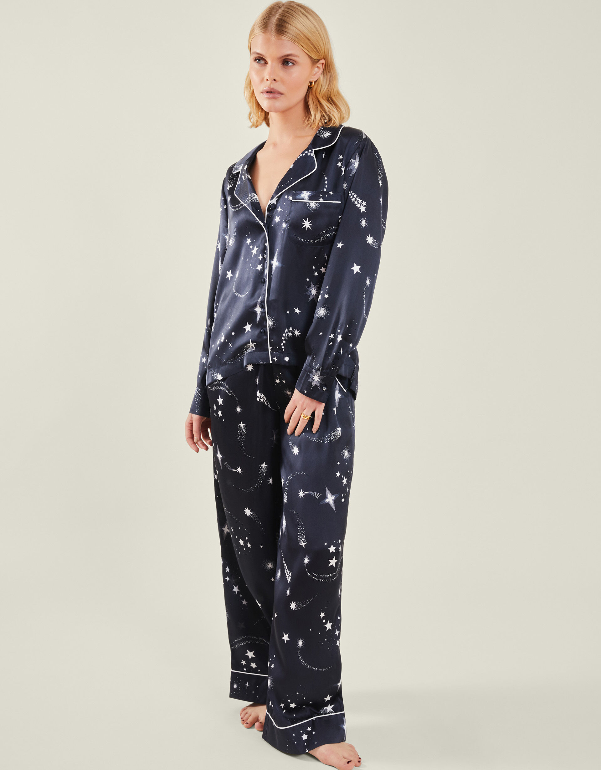 Star Print Satin Long Pyjamas Set Blue | Shop All | Accessorize Global