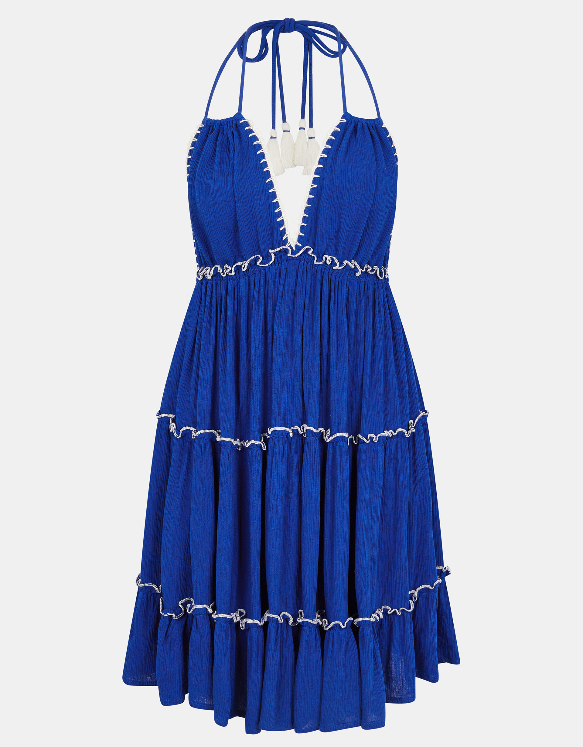 Contrast Stitch Halter Mini Dress Blue | Dresses | Accessorize UK