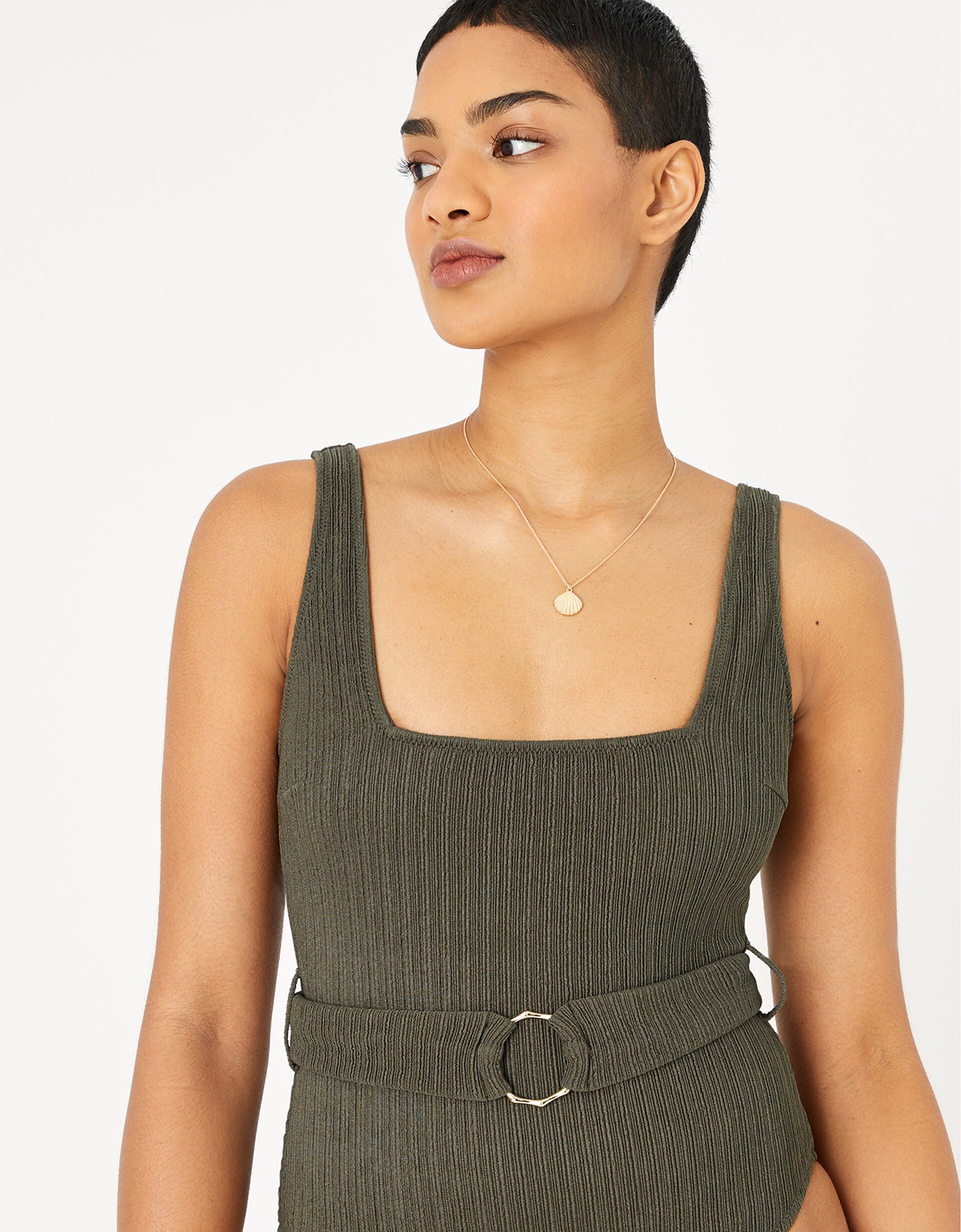 Square Neck Belted Swimsuit Green | Swimsuits | Accessorize UK
