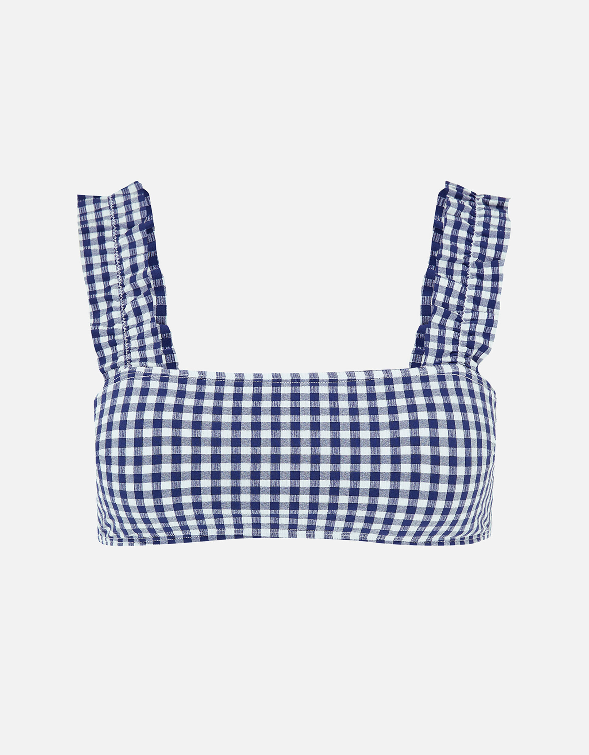 Gingham Ruffle Strap Bandeau Crop Top Blue | Bikini tops | Accessorize UK