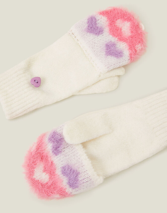 Girls Fluffy Heart Fingerless Mitten Gloves Multi | Girls accessories ...