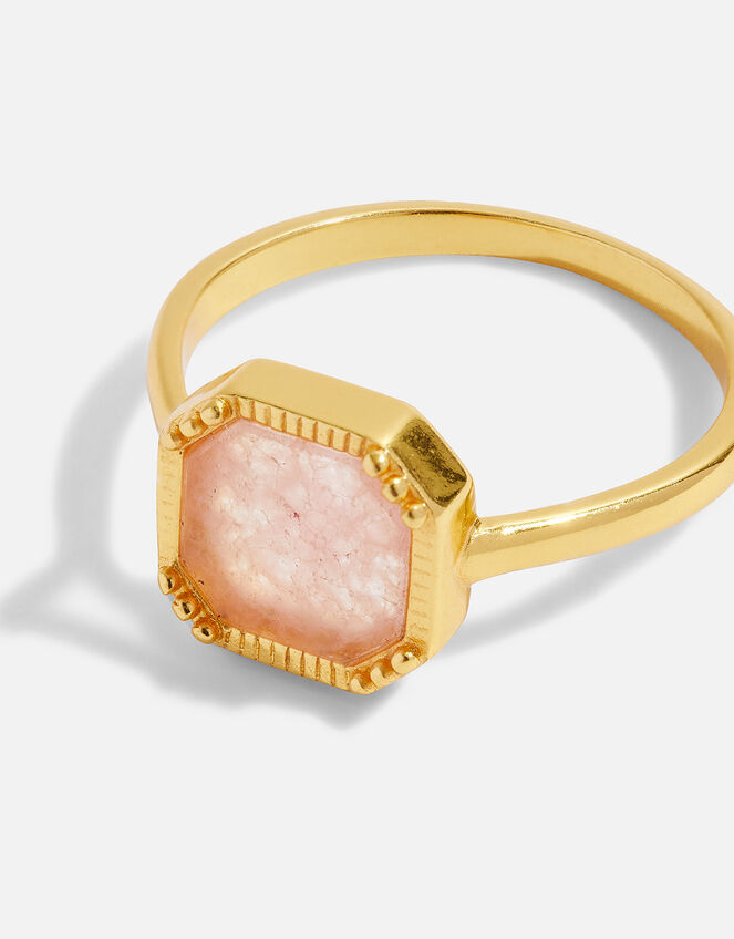 14ct Gold-Plated Square Slice Rose Quartz Ring Gold | Rings ...