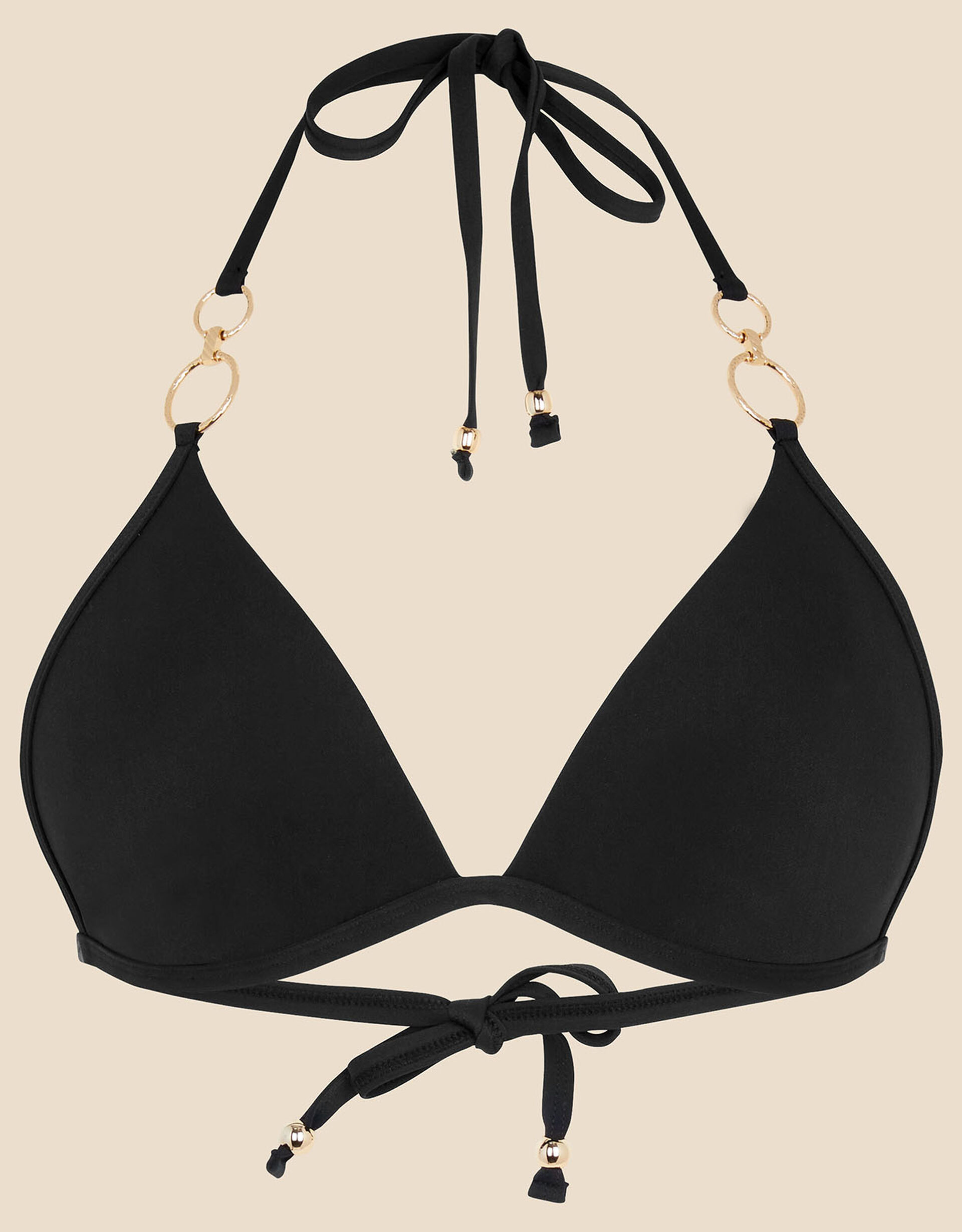Ring Detail Plunge Moulded Bikini Top Black | Bikini tops | Accessorize UK