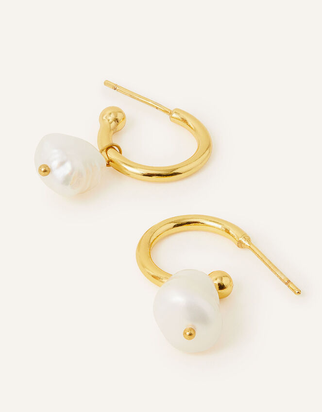14ct Gold-Plated Chunky Pearl Drop Hoops | Z for Accessorize | Accessorize UK