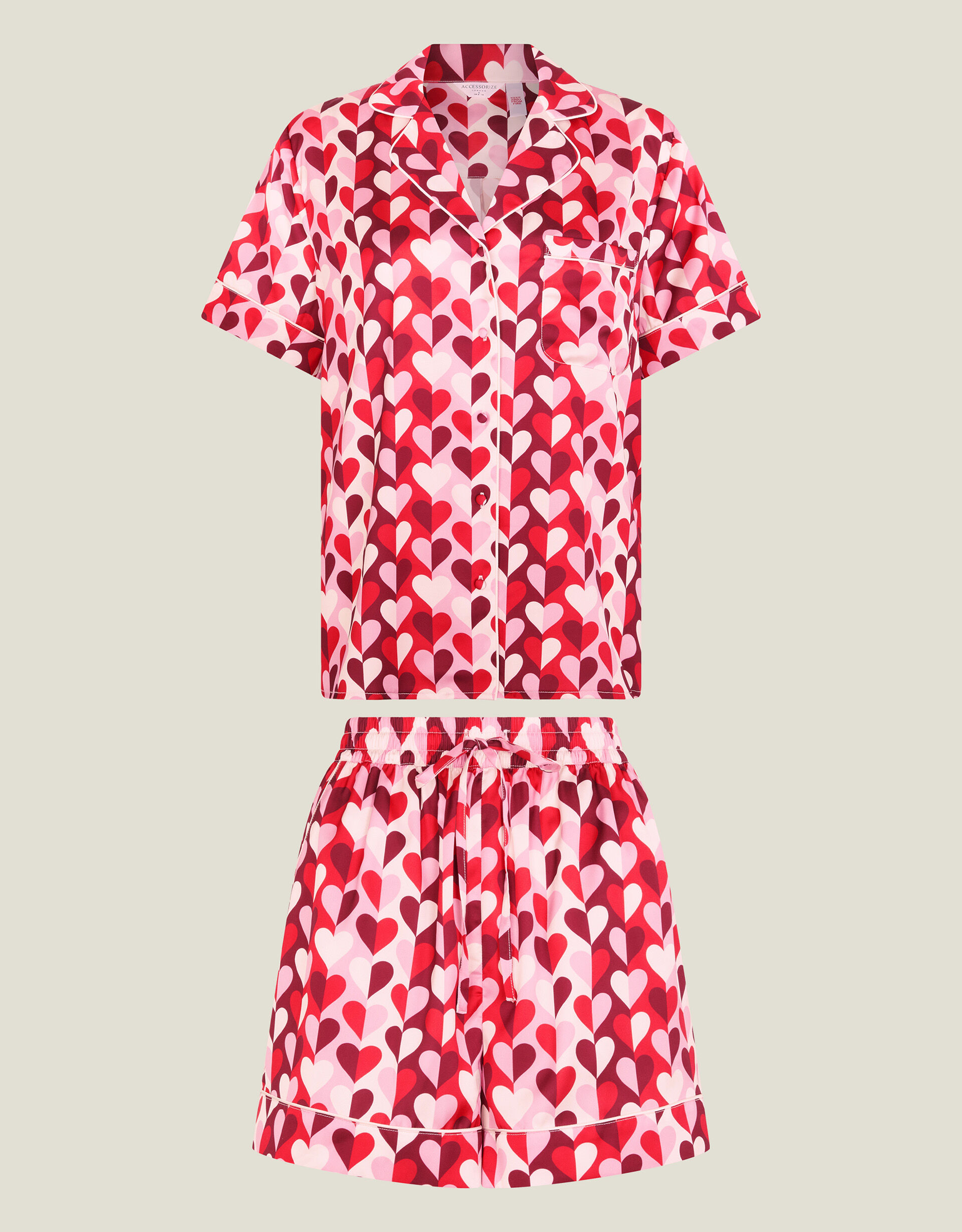 Heart Satin Short Pyjamas Set Red | Shop All | Accessorize Global
