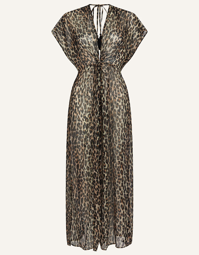 Leopard Print Chiffon Maxi Kaftan in Recycled Polyester Brown | Beach ...
