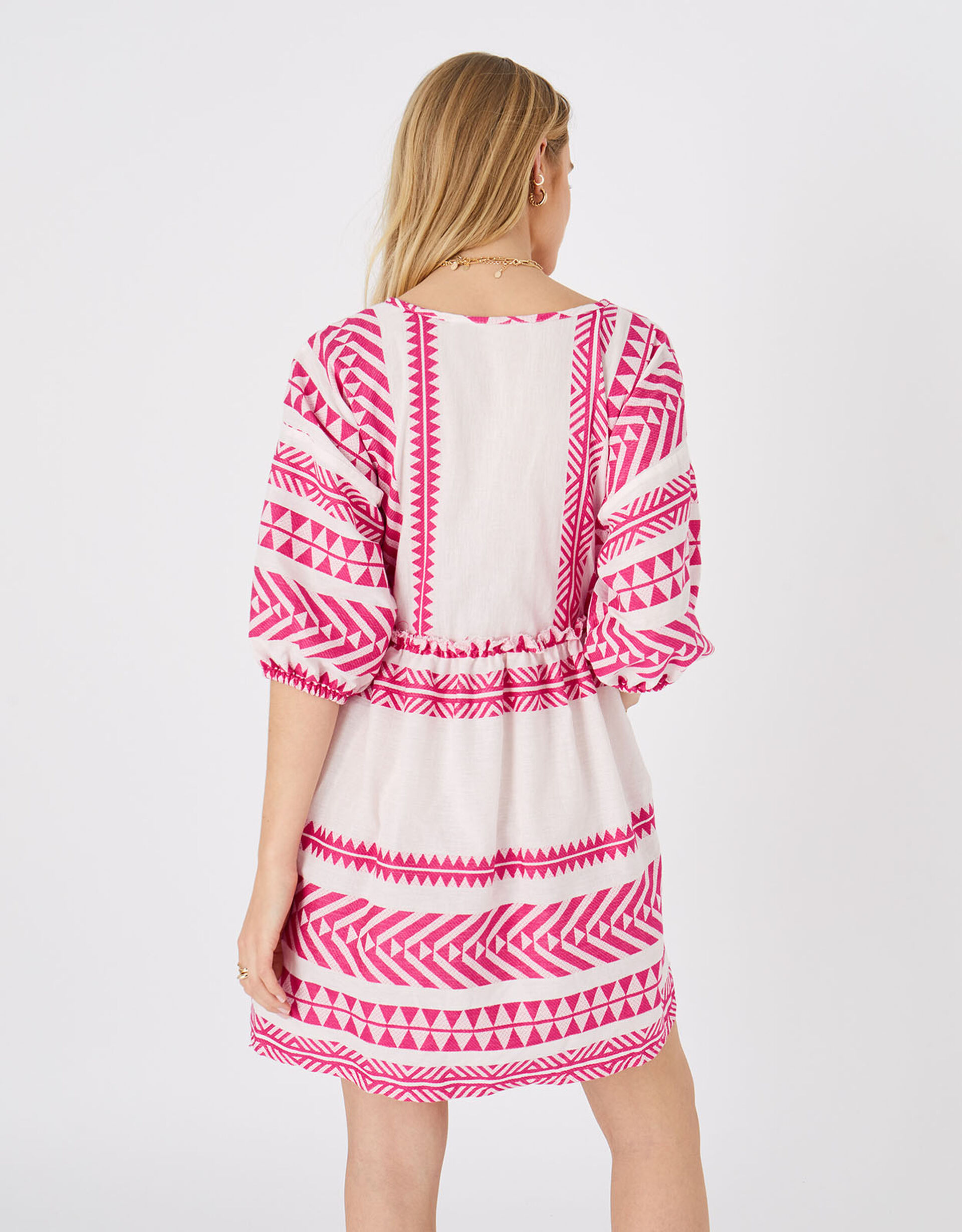 Patterned Jacquard Smock Dress Pink | Beach holiday dresses ...