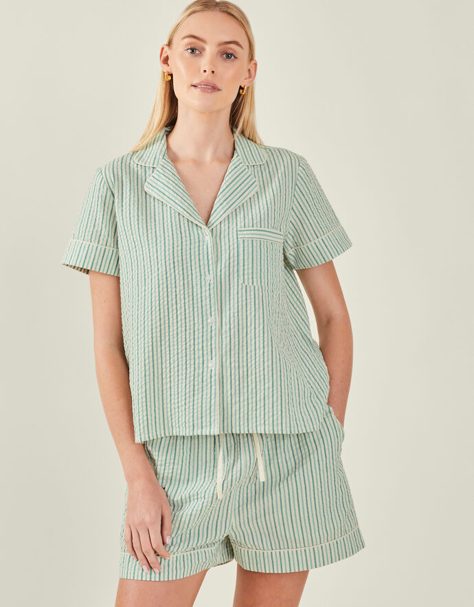 Seersucker Stripe Short Pyjamas Set Green | Shop All | Accessorize Global