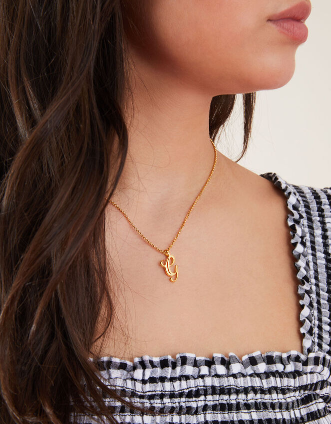 14ct Gold-Plated Script Initial Pendant Necklace Gold | Gold Plated ...