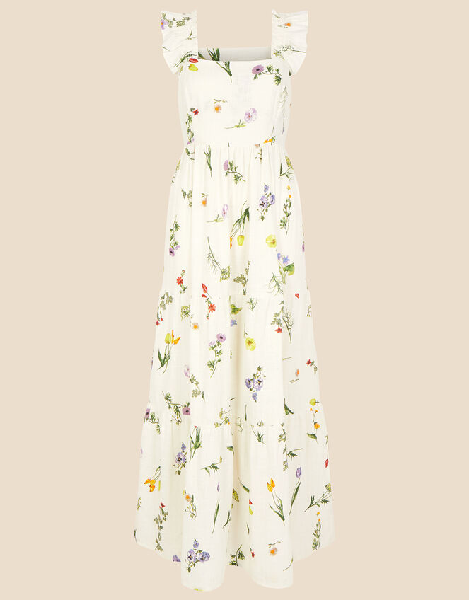 Botanical Tiered Floral Print Maxi Dress Ivory | Beach holiday dresses ...