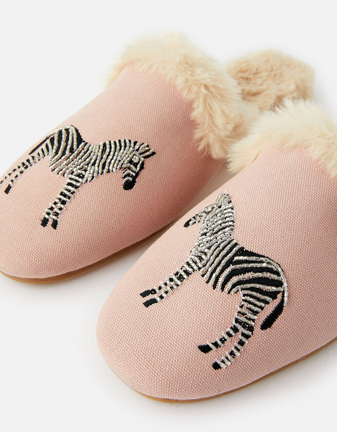 Zebra Fluffy Slippers Pink | Slippers | Accessorize UK